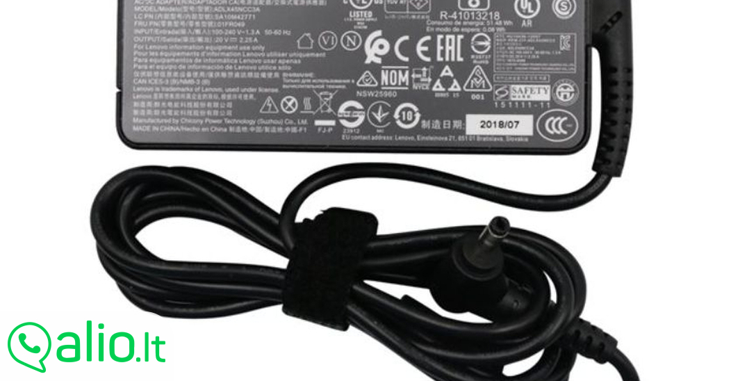 Lenovo ADLX45NCC3A 20v 2.25a 4.0*1.7 originalus įkroviklis 45w | Alio.lt